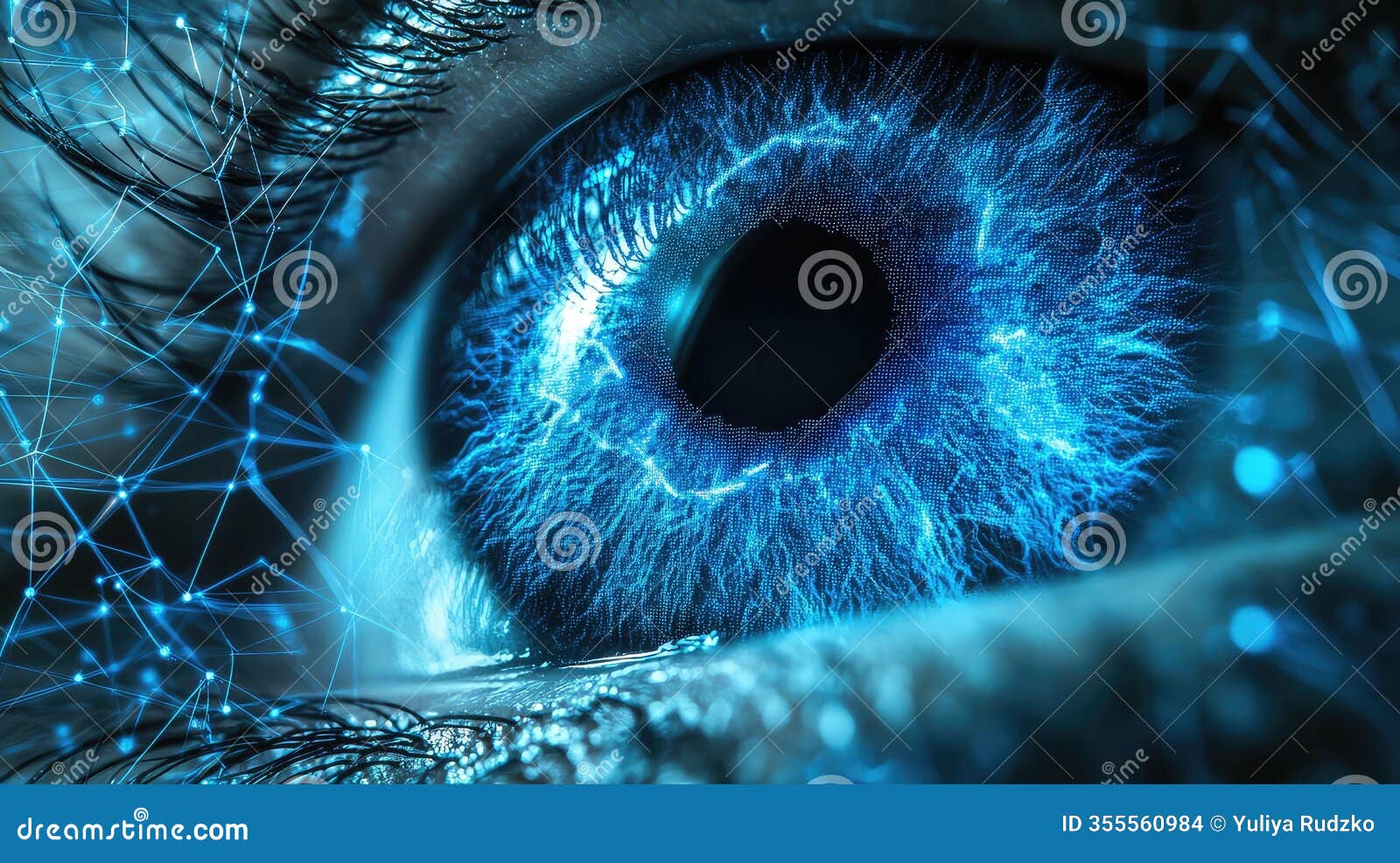Futuristic Eye with Blue Iris and Circuit-Like Network: High-Tech ...