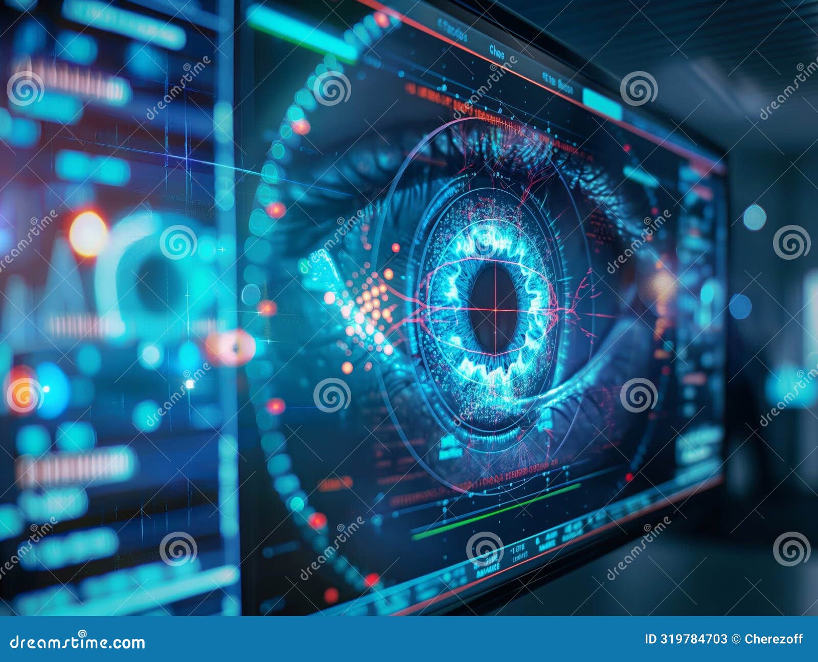 Futuristic Eye Scan Interface on Digital Screen Stock Image - Image of ...