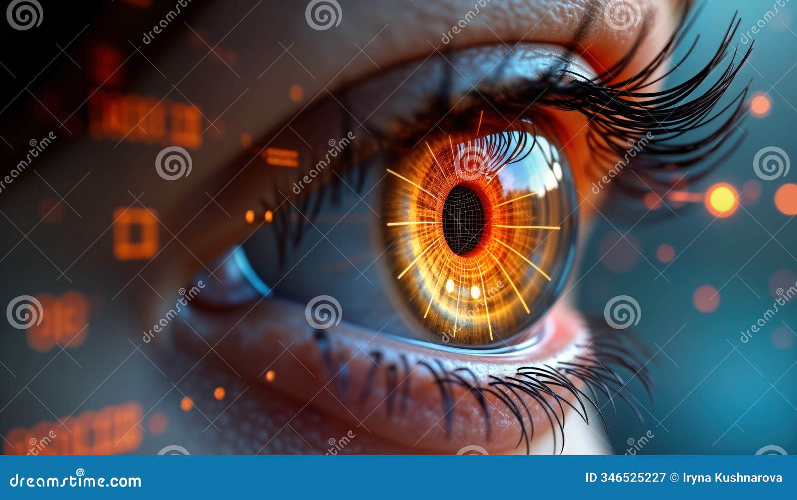 Futuristic Eye Scanner Visualizes Digital Data Network. Iris Reflects ...