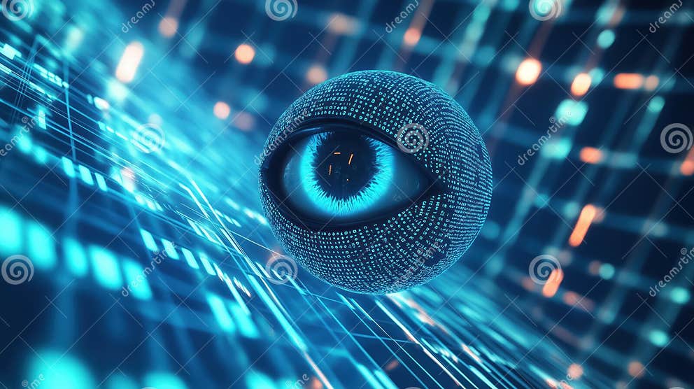 Futuristic Eye Symbol Floats Over Digital Grid. Tech Eye Network ...