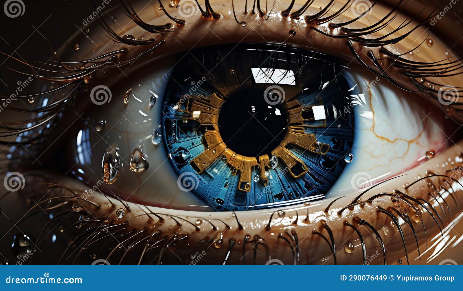 The Futuristic Eye Watches, Reflecting Abstract Patterns in Close Up ...