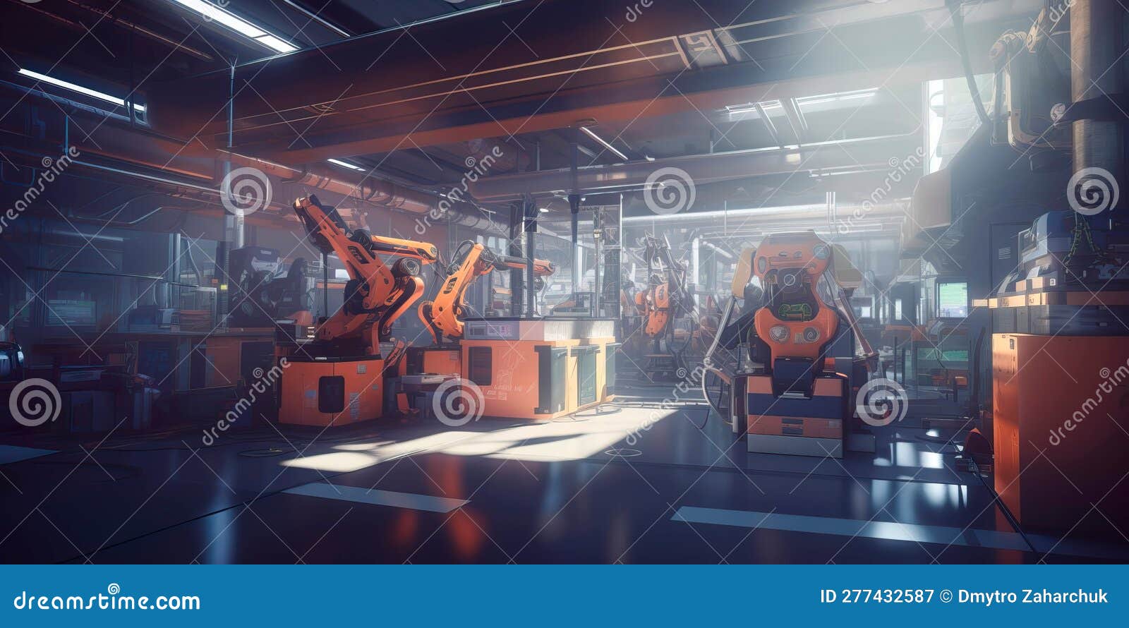 Futuristic Factory with Advanced Machinery and Robots Working Alongside ... Futuristic Factory with Advanced Machinery and Robots Working Alongside ...