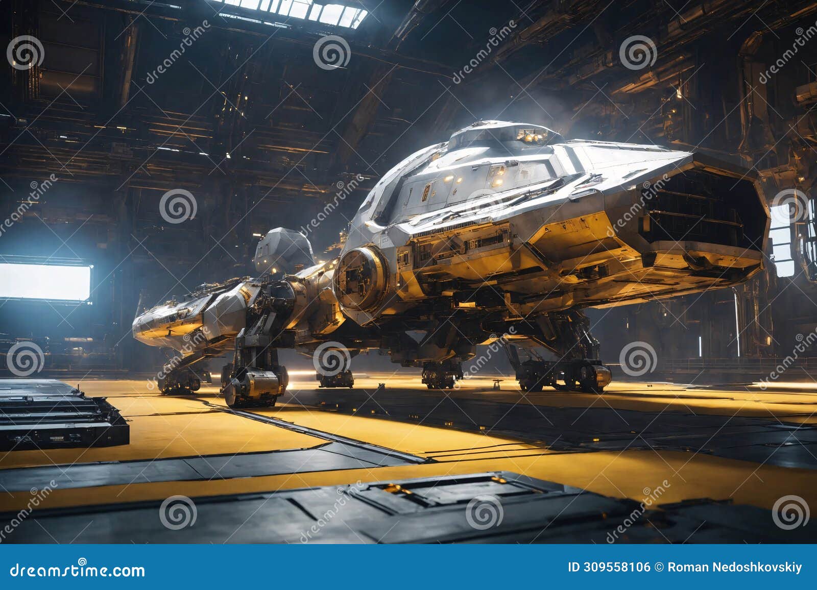 Futuristic Fantastic Space Shuttle in a Large Hangar Parked Stock ...