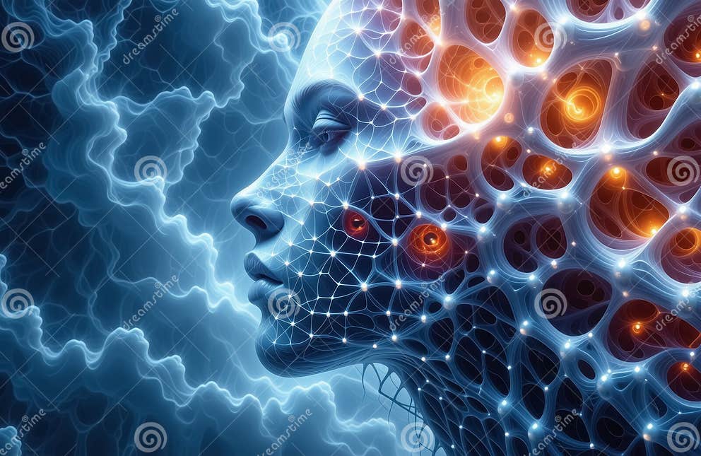 Futuristic Female Android with Complex Neural Network and Illuminated ...