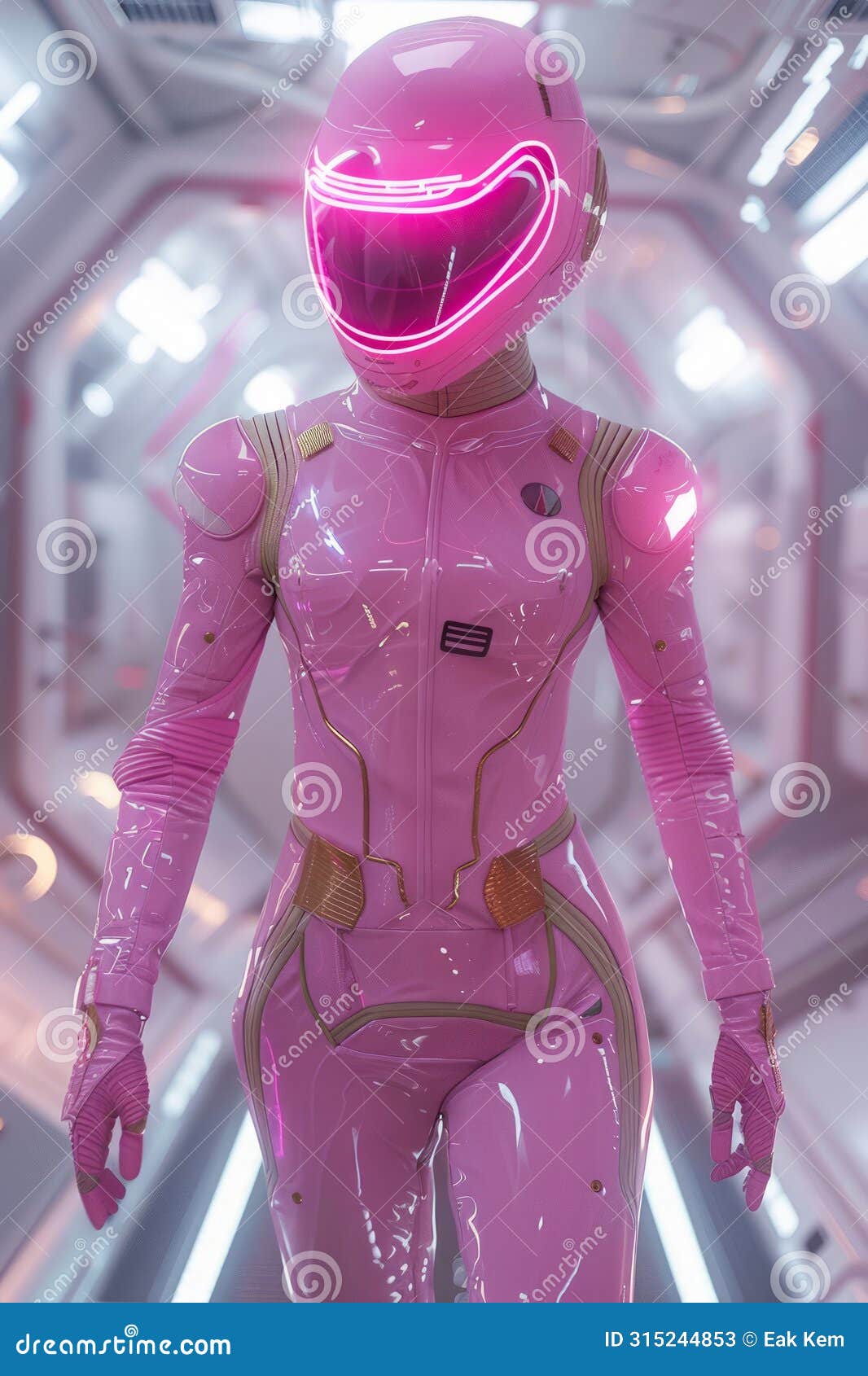 Futuristic Female Astronaut in Pink Space Suit with Neon Visor Helmet ... Futuristic Female Astronaut in Pink Space Suit with Neon Visor Helmet ...