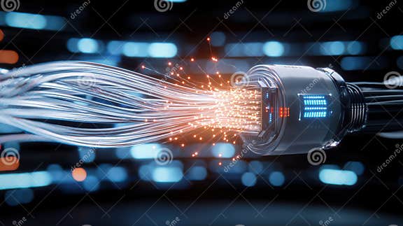 Futuristic Fiber Optics Network Data Stream Stock Illustration - Illustration of binary ...