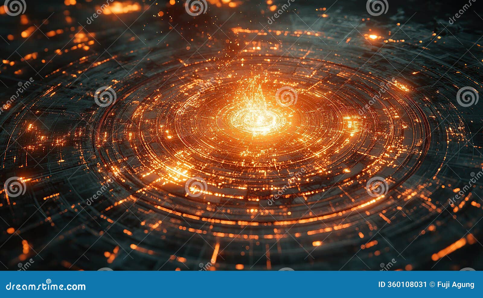 Futuristic Fiery Core Explodes, Circular Tech Backdrop, Energy Surge ...