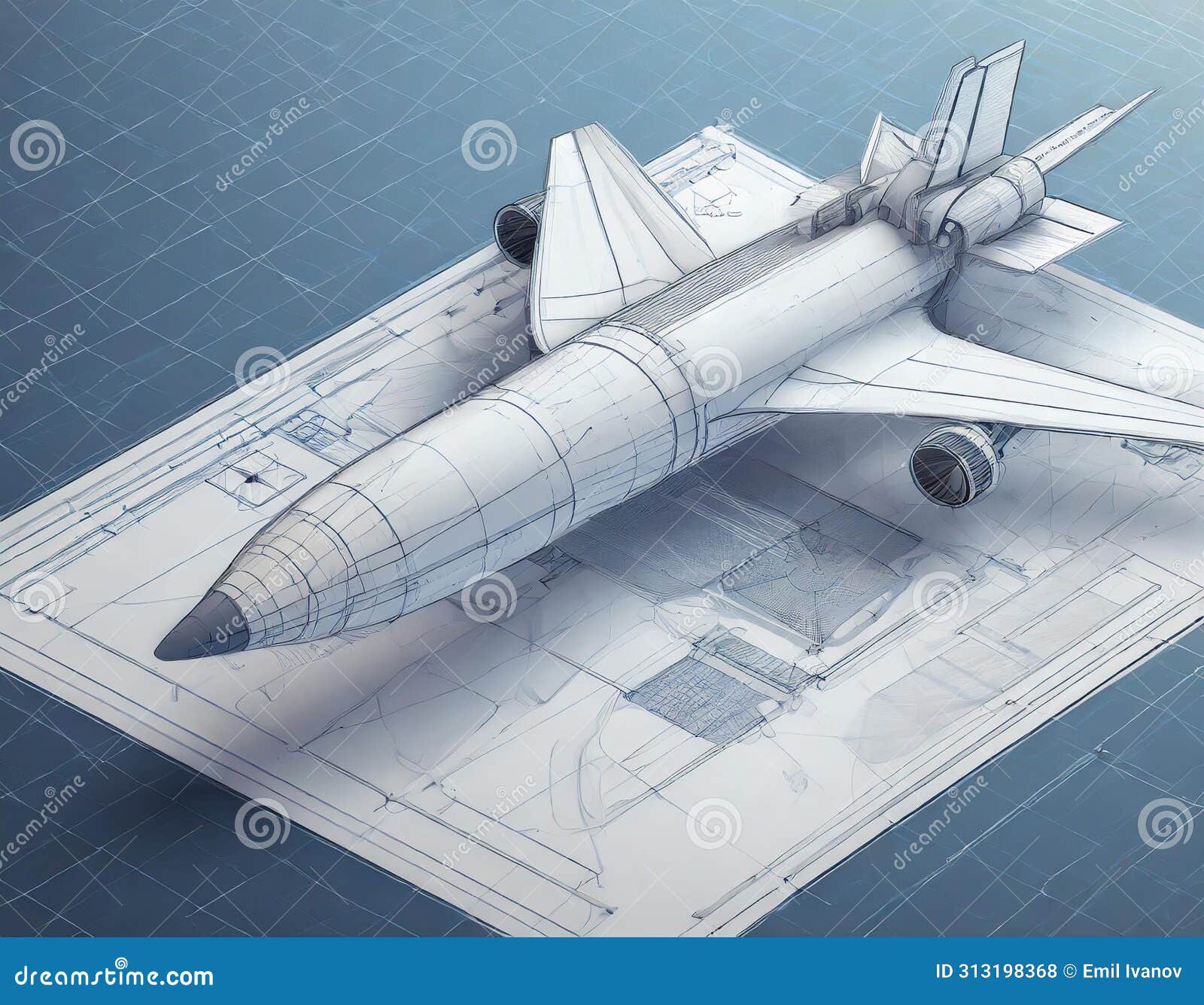 Futuristic Fighter Jet Concept Design Blueprint Stock Illustration ...