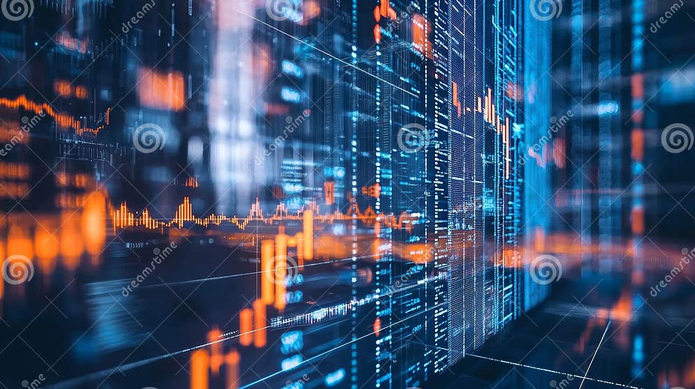 Futuristic Financial Data Chart with Digital Grid Background Stock ...