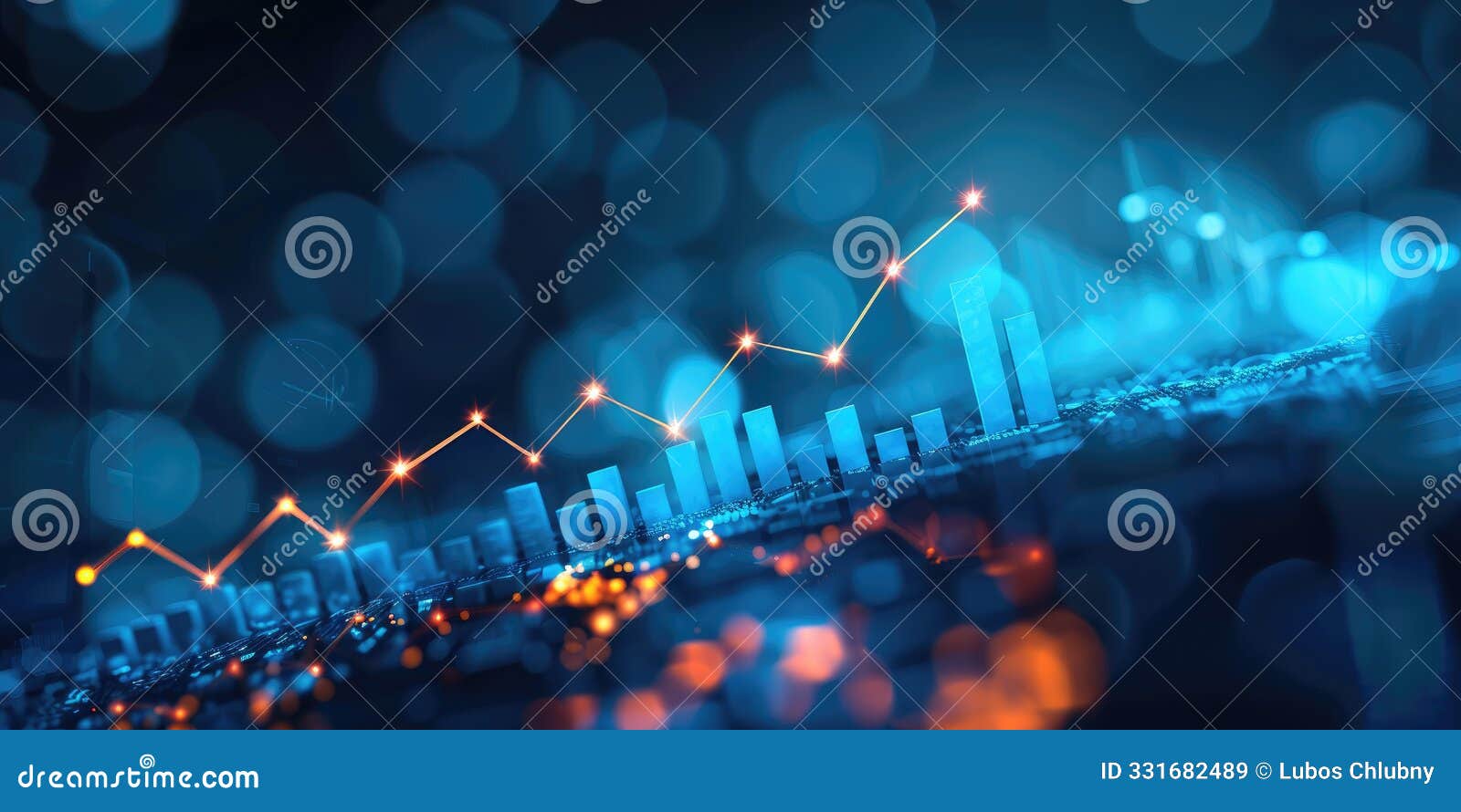 Futuristic Financial Data Analysis With Glowing Digital Bar Graph And ...