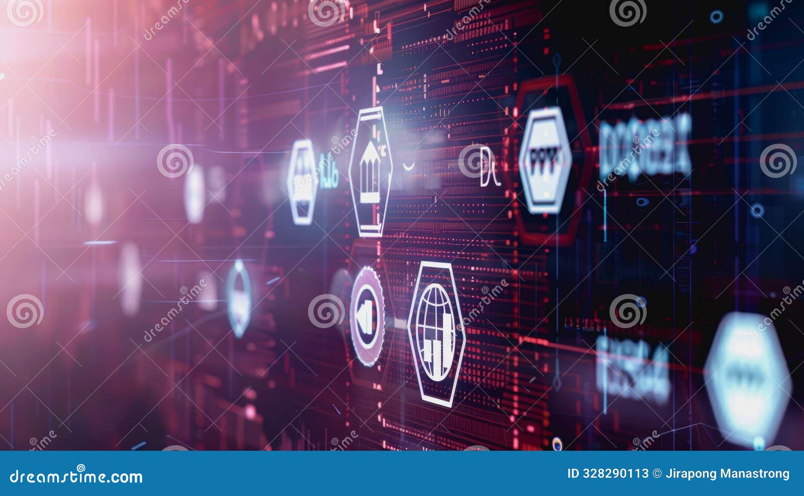 Futuristic Financial Interface for Inward Remittance with Hexagonal Icons, Blue-purple Gradient ...