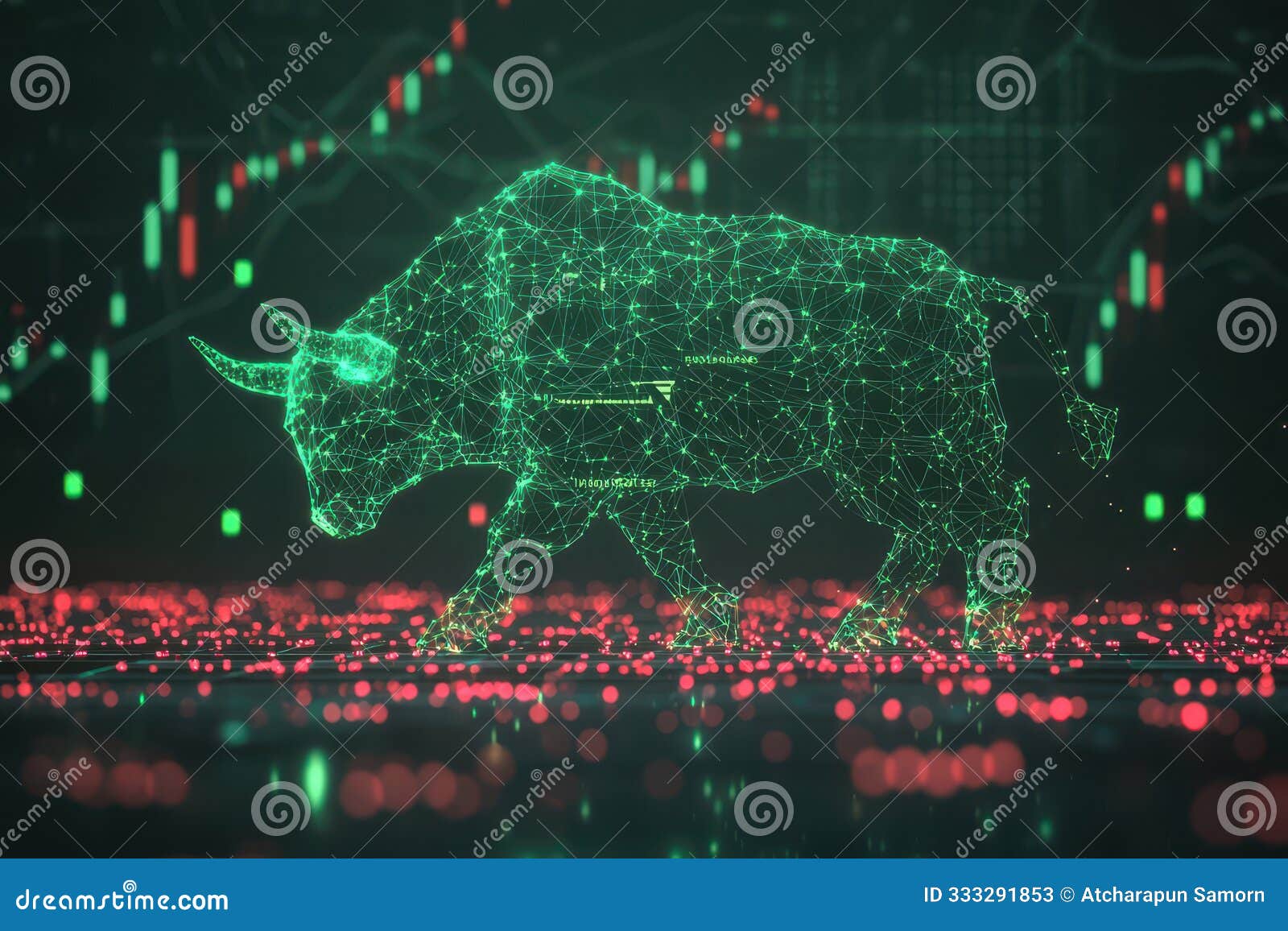 Futuristic Financial Market Concept with Glowing Bull Vs. Bear Data ...
