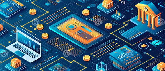 Futuristic Financial Technology Illustration with Digital Banking ...