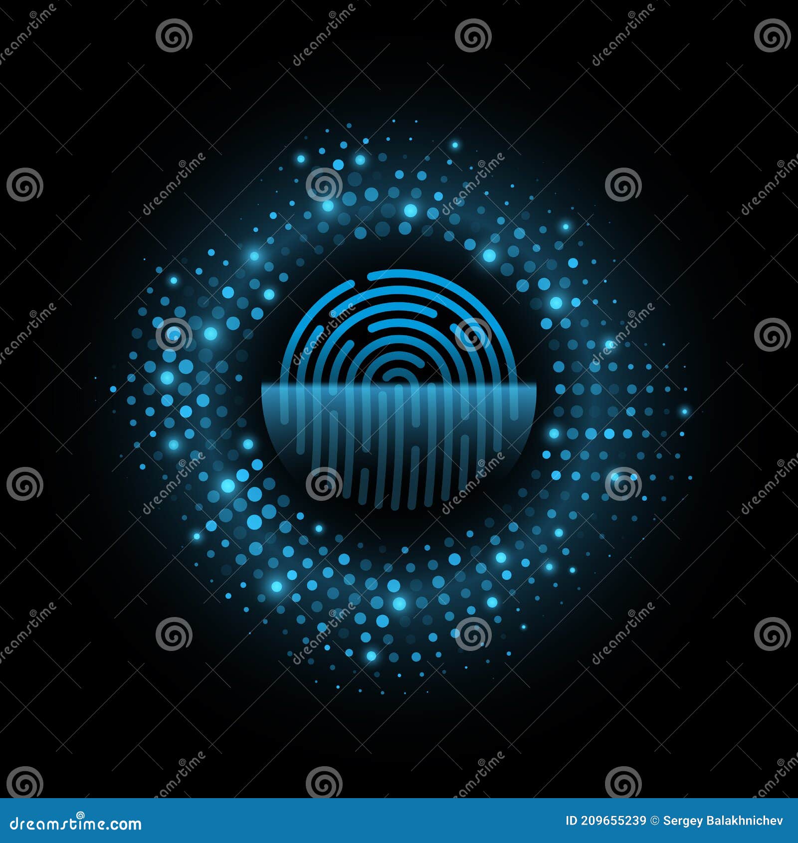 Futuristic Fingerprint Biometric Data Security. Big Data CPU. Glowing ...
