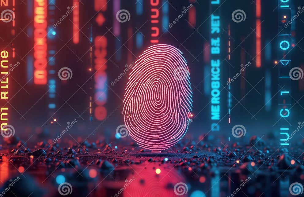 Futuristic Fingerprint Graphic Design Against Binary Code. Vibrant ...