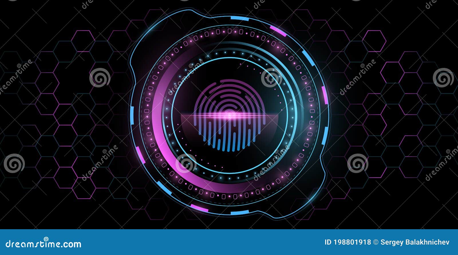 Futuristic Fingerprint UI Design. Scanning User Data. Glowing Purple ...