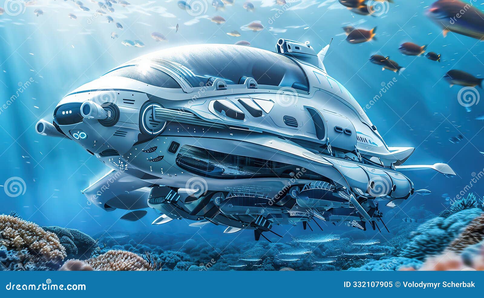 Futuristic Fishing Vessel with Advanced Technology, Including Robotic ...