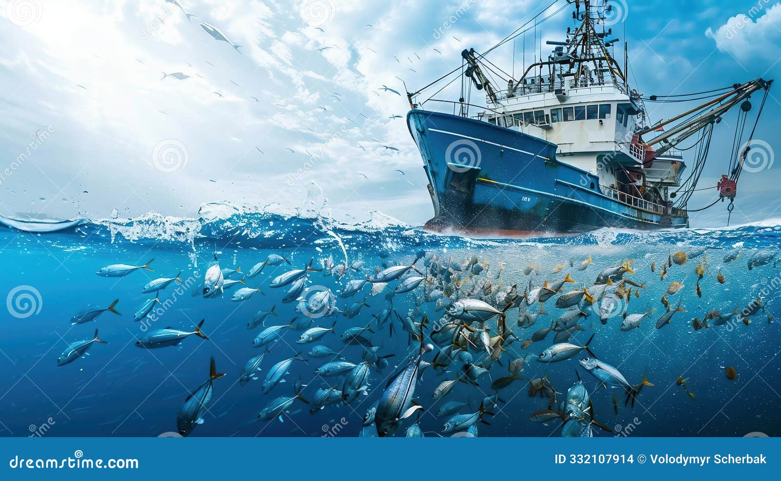 Futuristic Fishing Vessel with Advanced Technology, Including Robotic ...