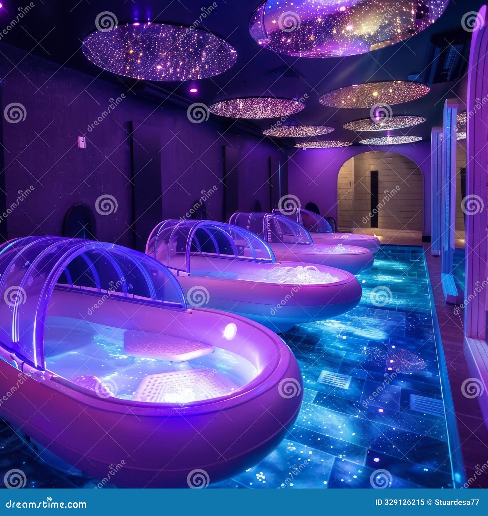 Futuristic Floatation Tanks with Blue and Purple Lighting Stock Image ...