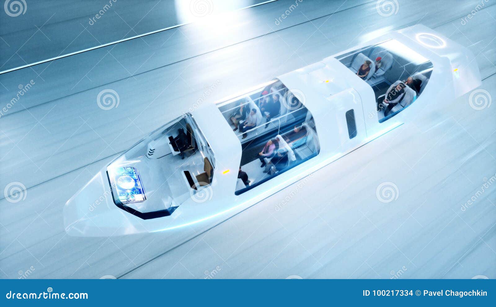 Futuristic Flying Bus With Peoples Fast Driving In Sci Fi Tunnel ...