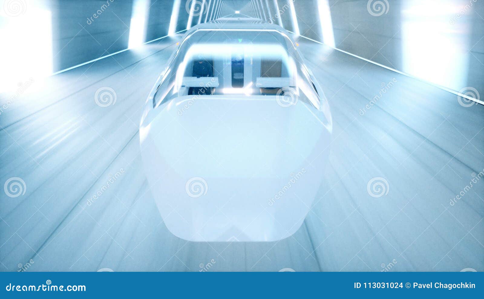 Futuristic Flying Bus with Peoples Fast Driving in Sci Fi Tunnel ...