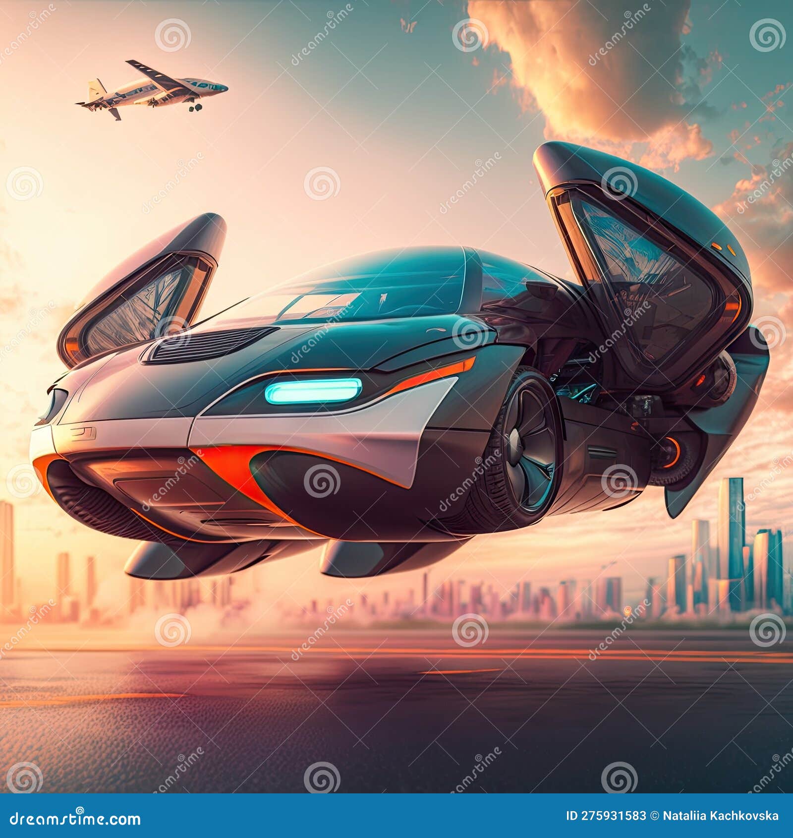 Futuristic flying car stock illustration. Illustration of tecno - 275931583