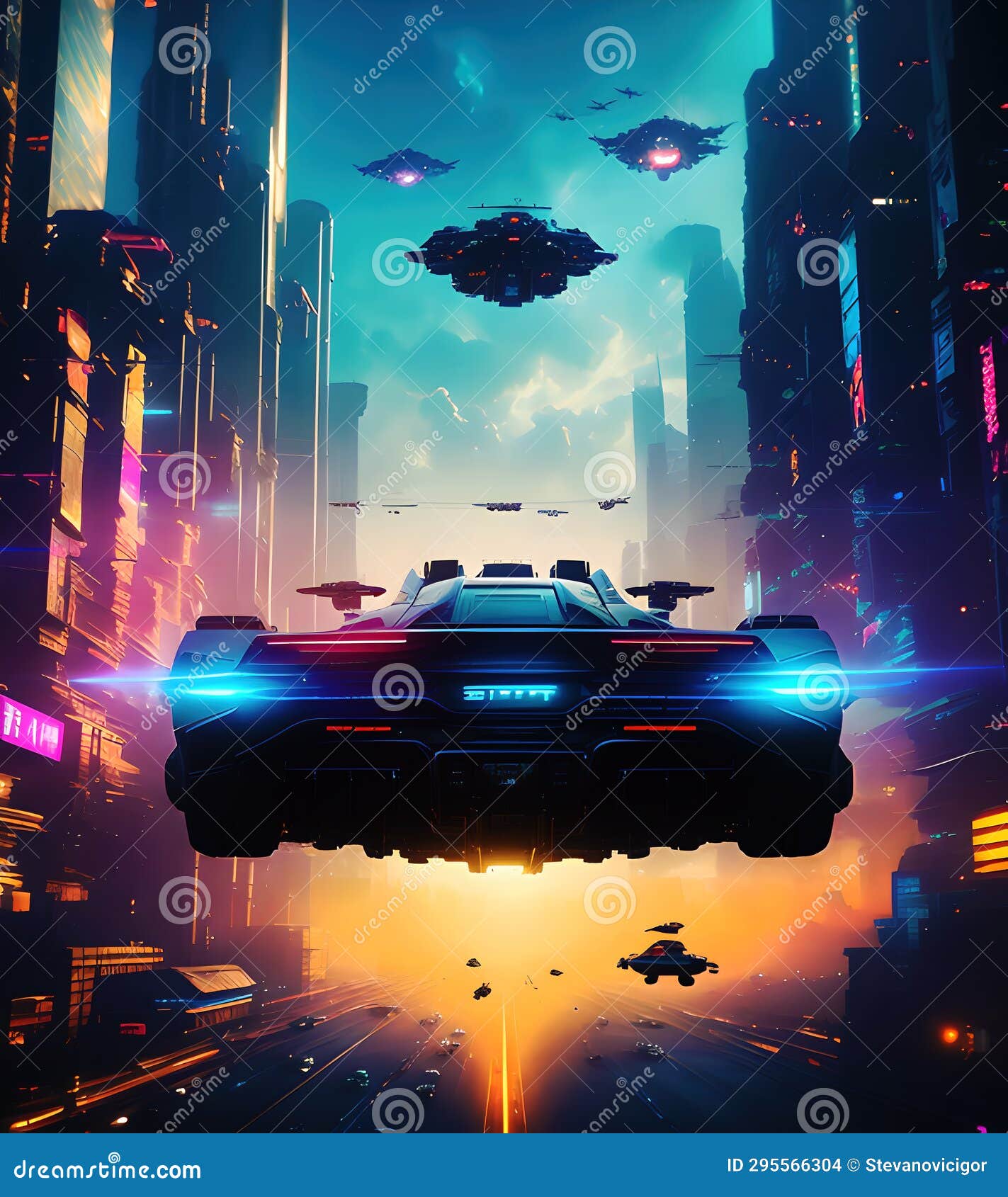 Futuristic Flying Car in the City of the Future, Generative Ai Stock ...