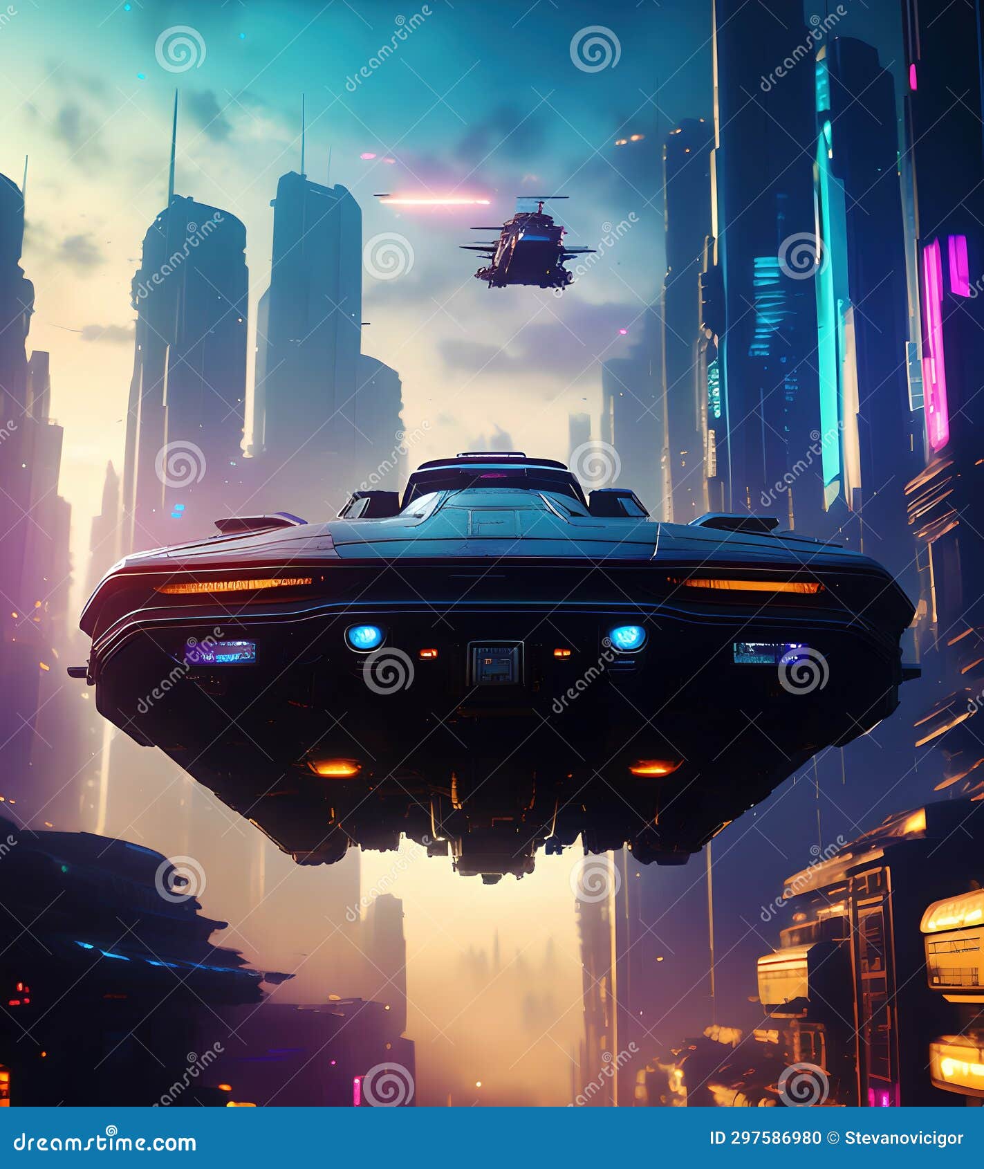 Futuristic Flying Car in the City of the Future, Generative Ai Stock ...