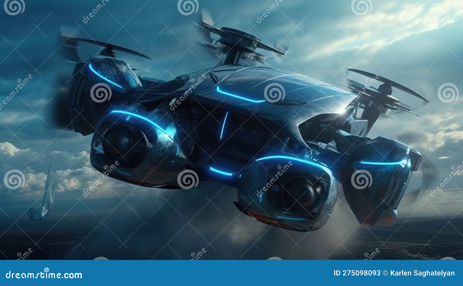 Futuristic Flying Car Concept, Flying Machine, Flying Above the Land ...