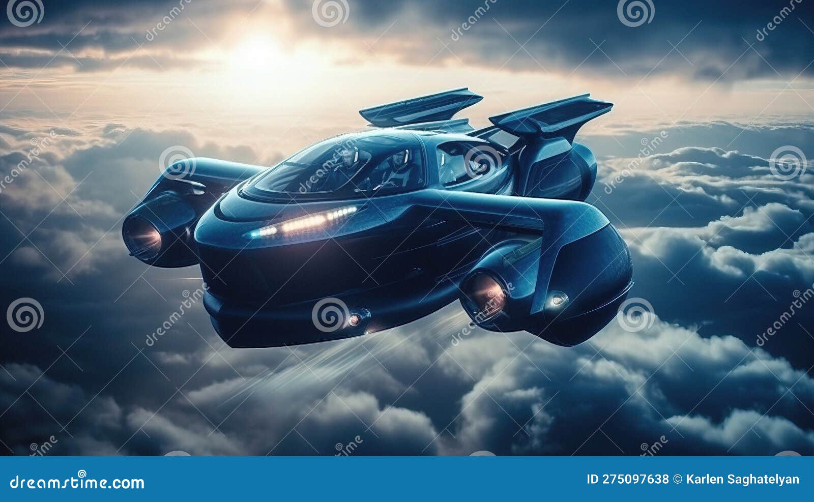 A Model of a Flying Car in the Air Above the Clouds, Technological ...