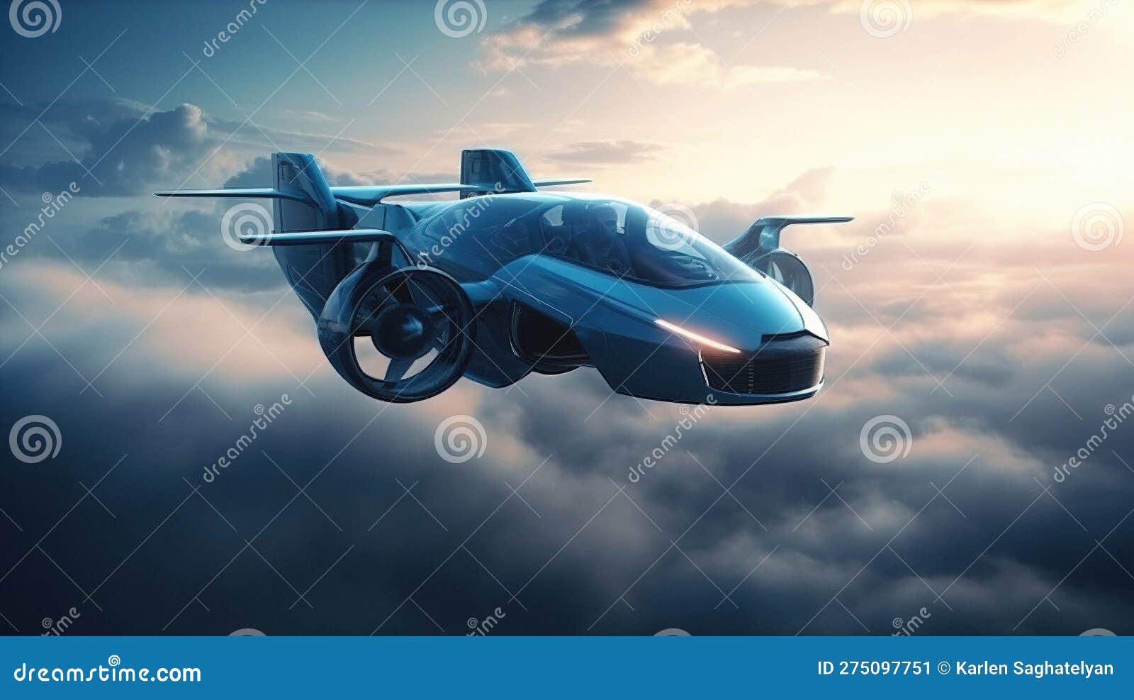 Flying Car Concept for the Future, Car in the Air Above the Clouds ...