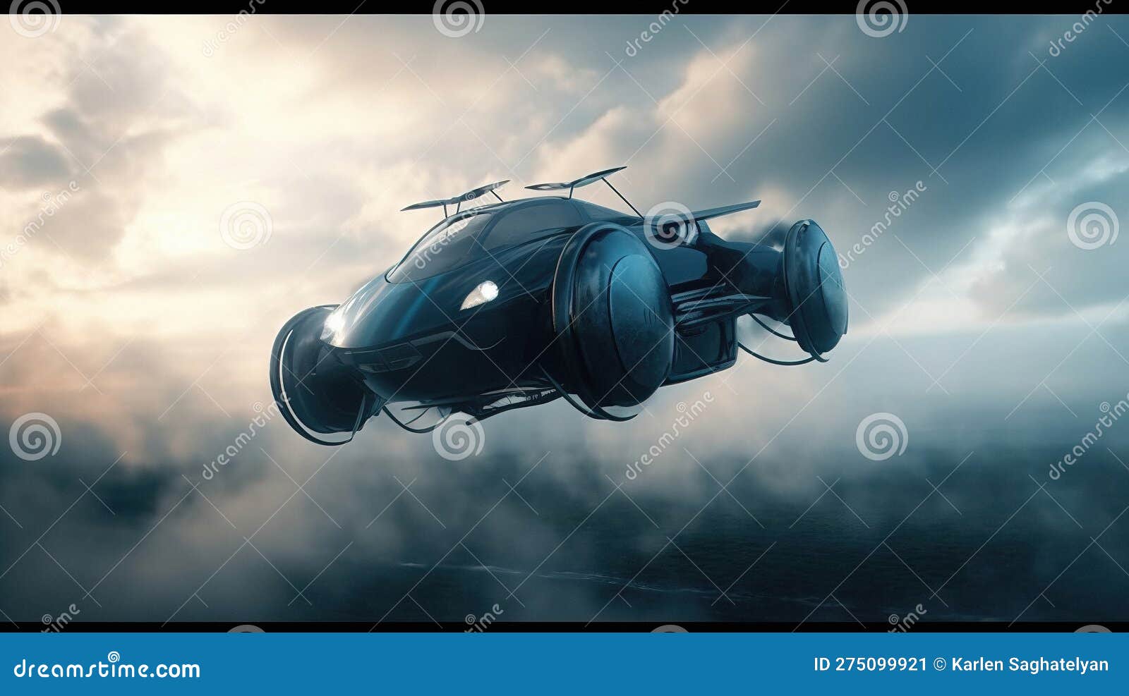 Futuristic Flying Car Concept, a Model of a Flying Car in the Air ...