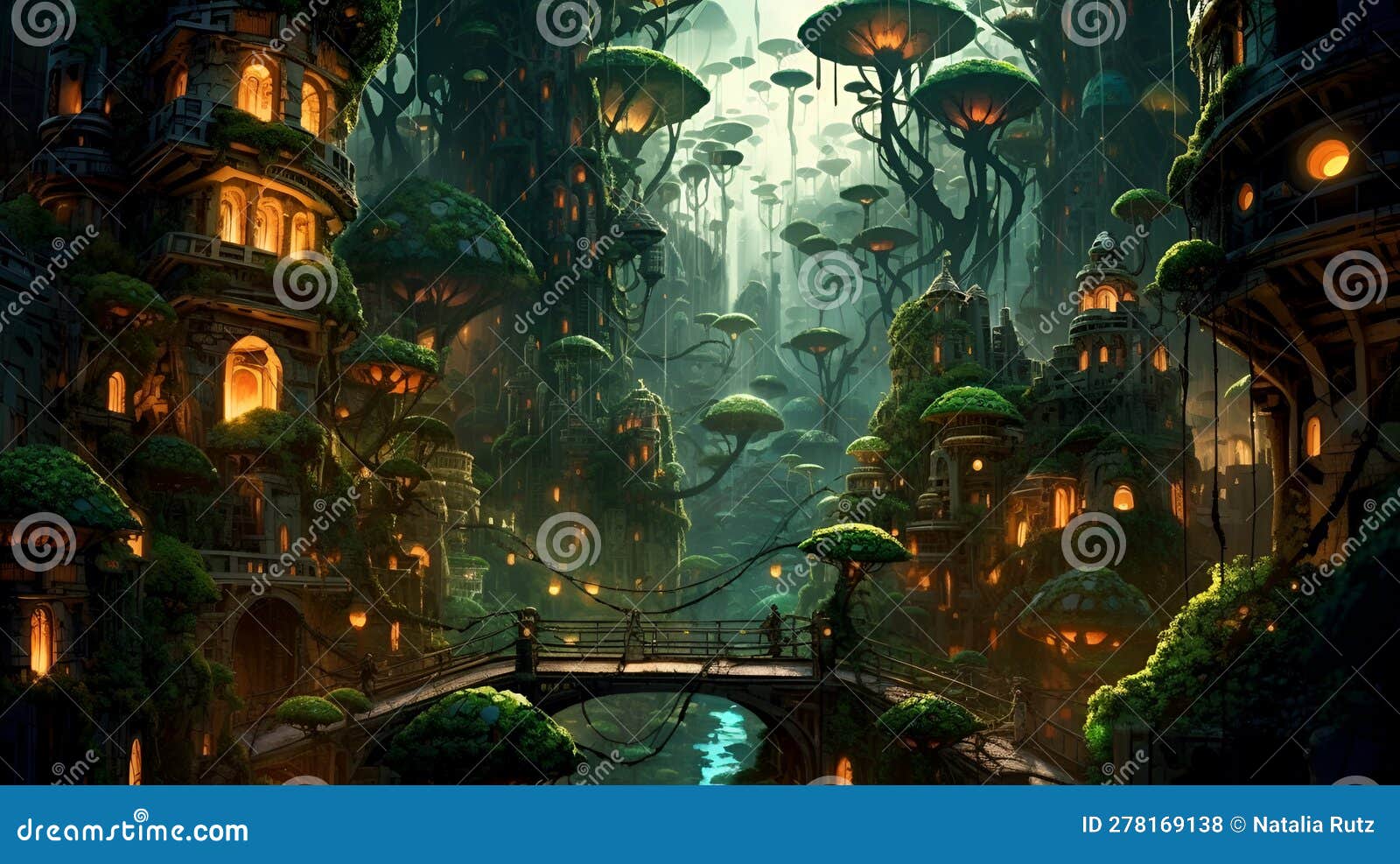 Futuristic Forest Metropolis Stock Illustration - Illustration of ...