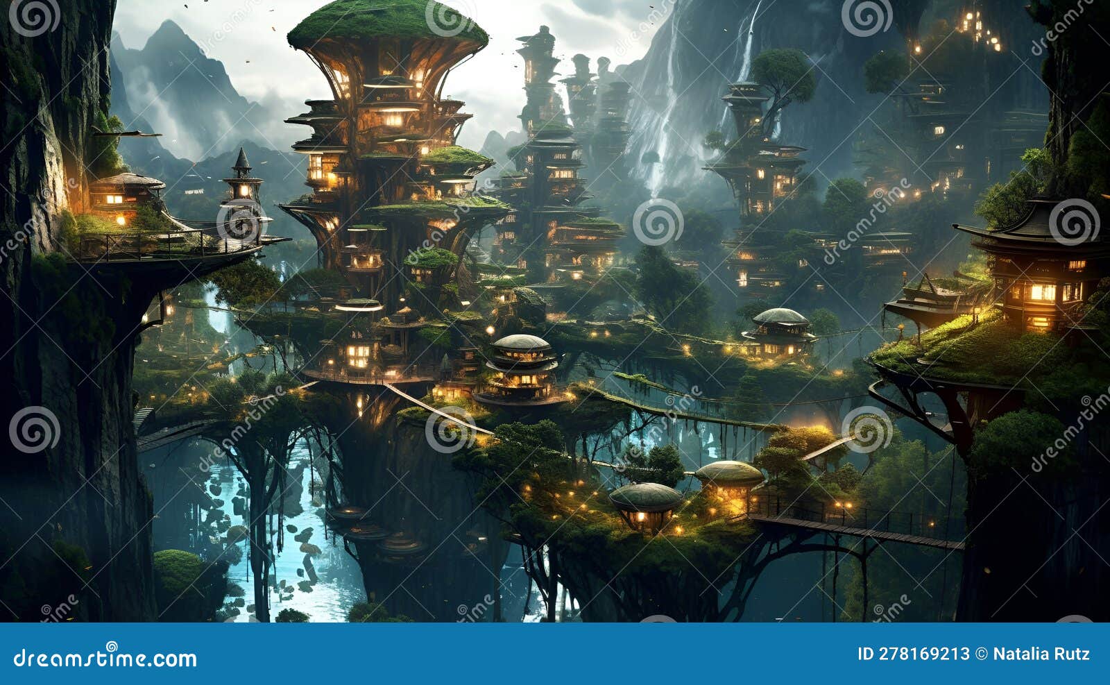 Futuristic Forest Metropolis Stock Illustration - Illustration of ...