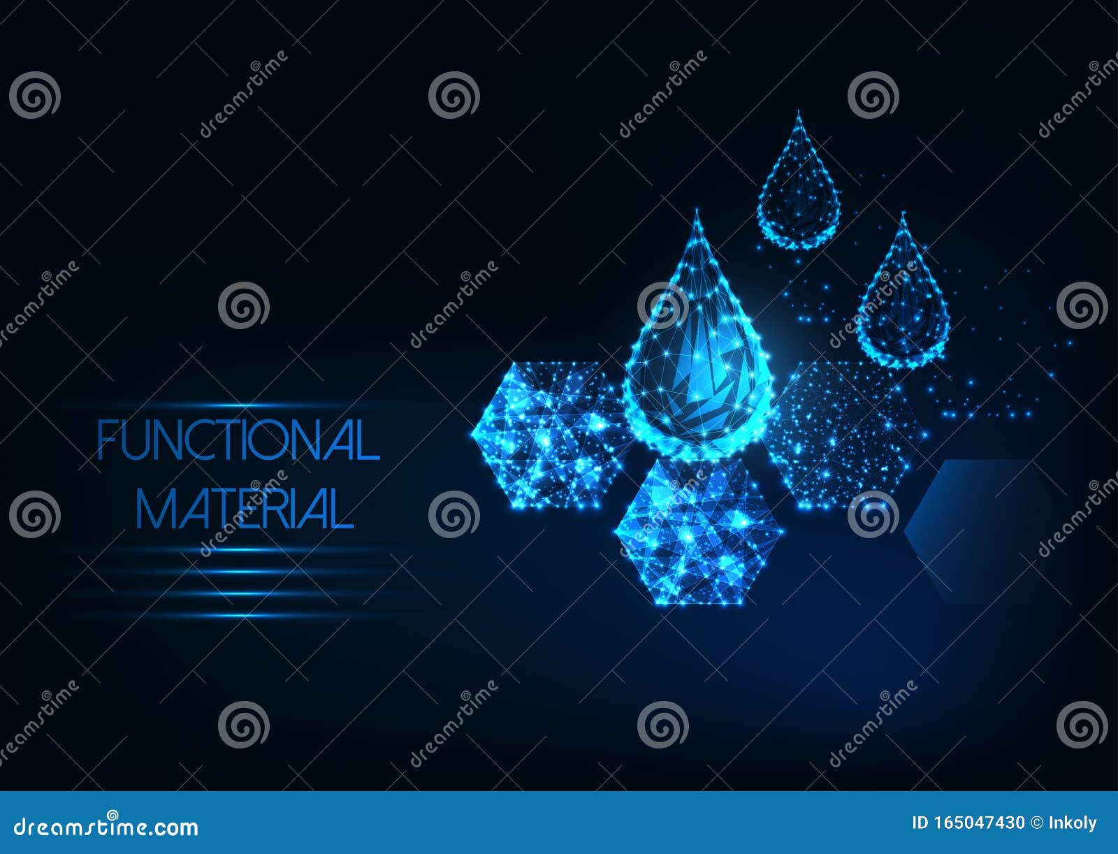 Futuristic Functional Material Concept with Glowing Low Polygonal Water ...