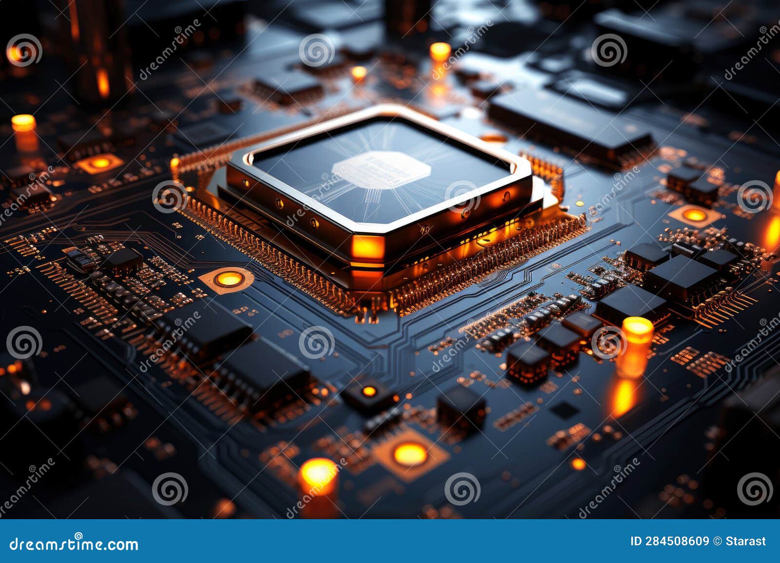 Futuristic Future Motherboard Design with CPU Socket, Microchips ...