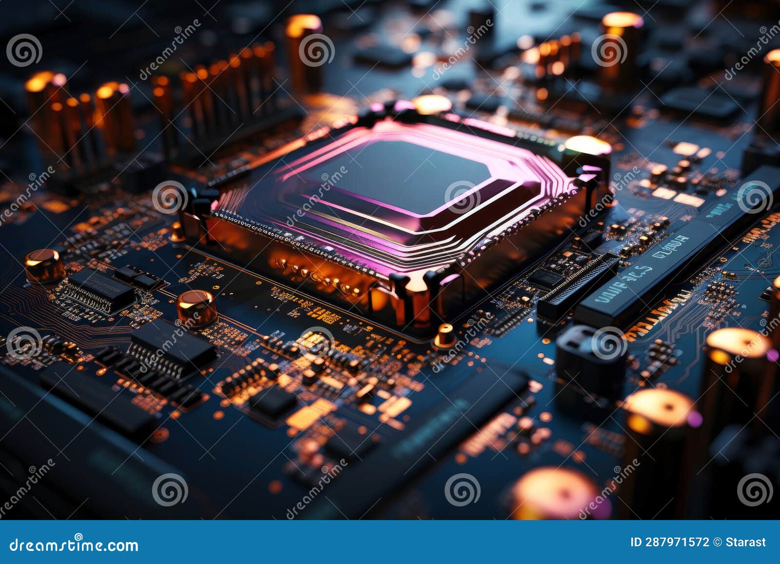 Futuristic Future Motherboard Design with CPU Socket, Microchips ...