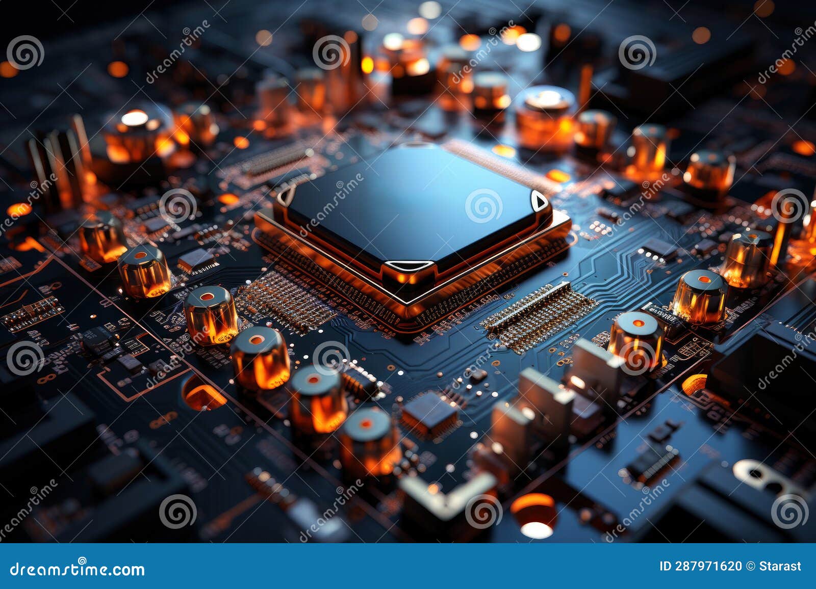 Futuristic Future Motherboard Design with CPU Socket, Microchips ...
