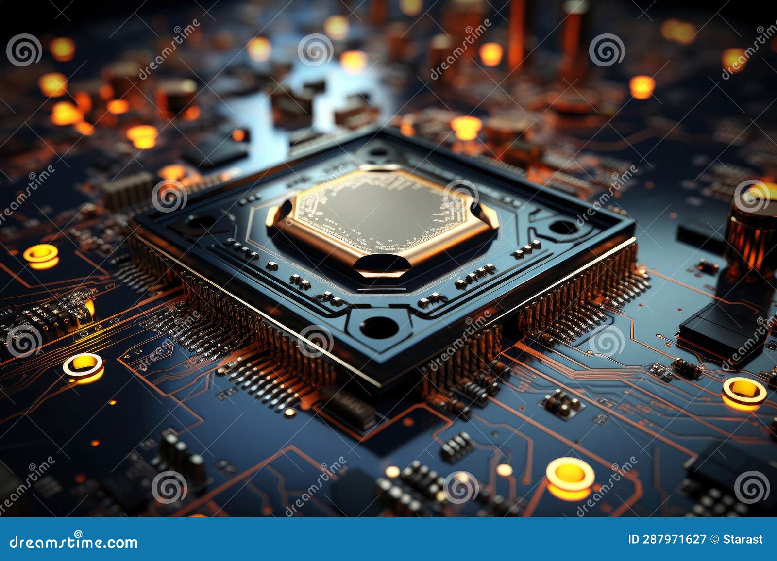 Futuristic Future Motherboard Design with CPU Socket, Microchips ...