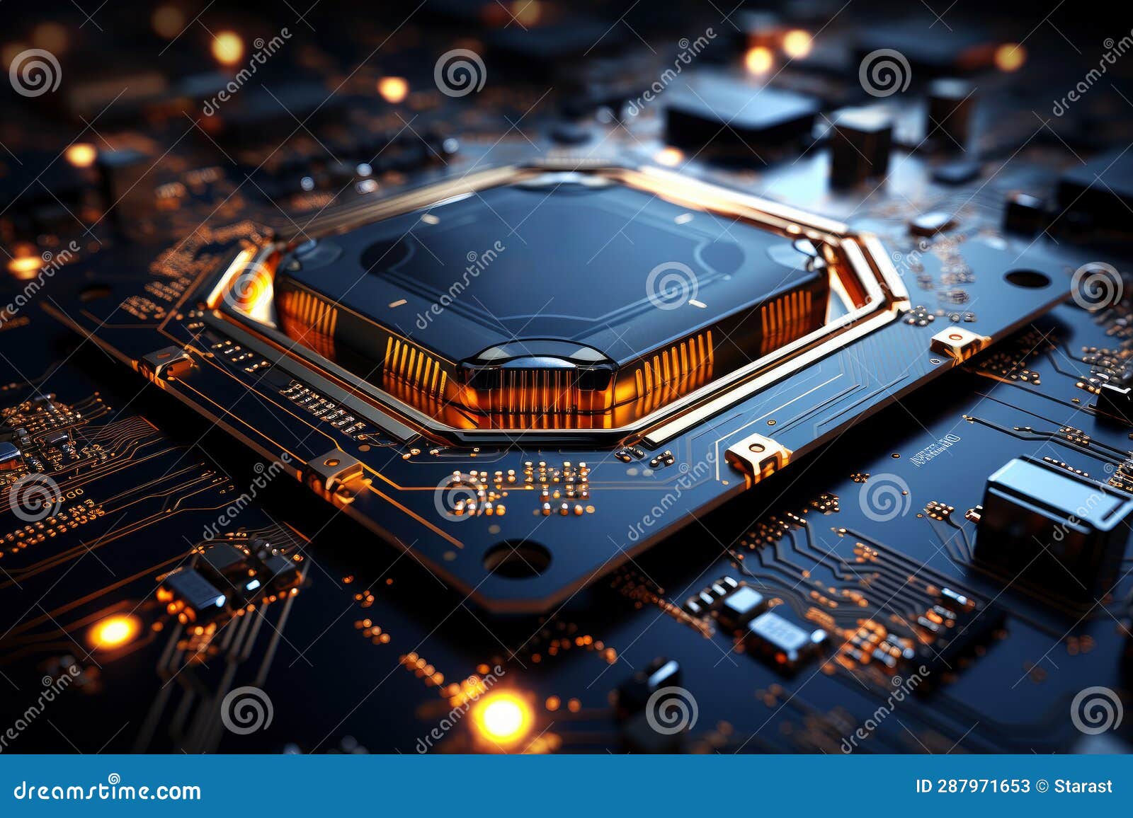 Futuristic Future Motherboard Design with CPU Socket, Microchips ...