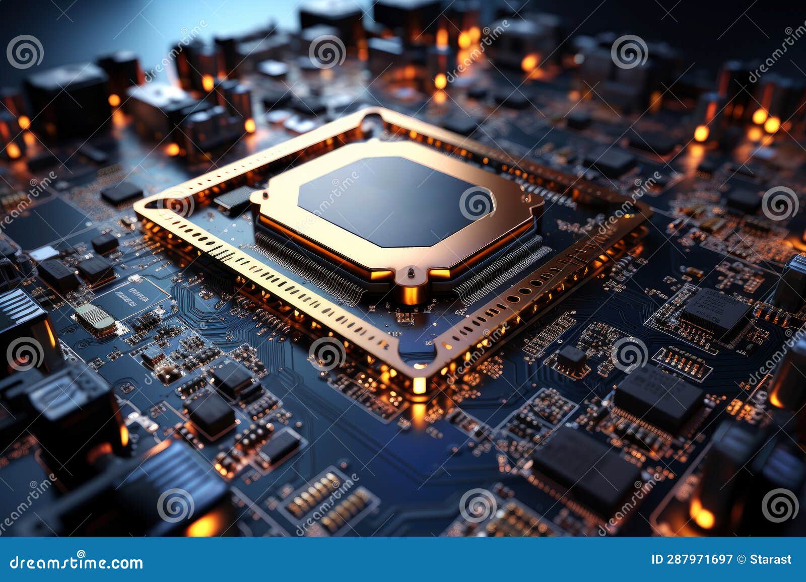 Futuristic Future Motherboard Design with CPU Socket, Microchips ...