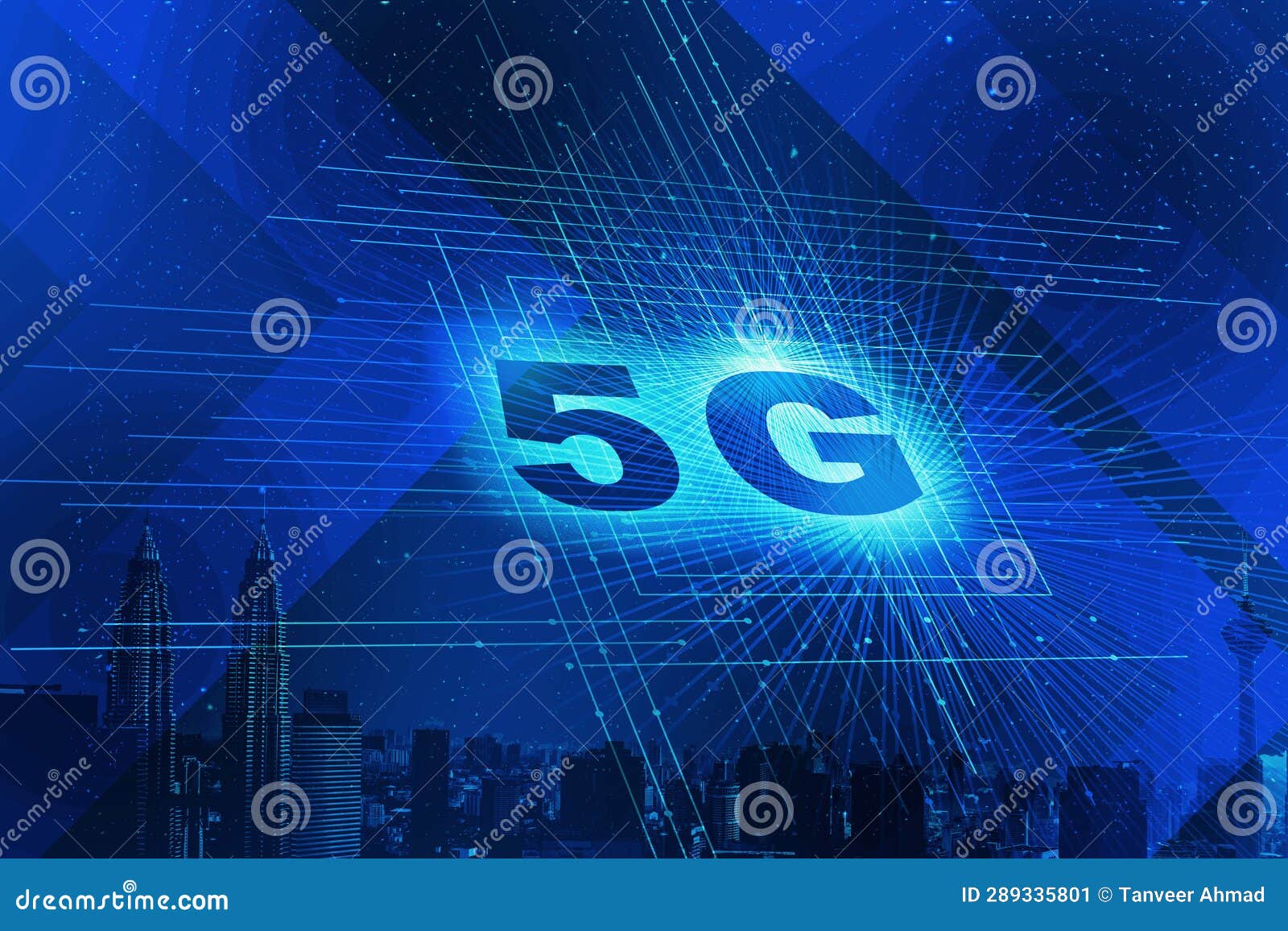 Futuristic 5G Networking Concept with City Skyline in Background Stock ...