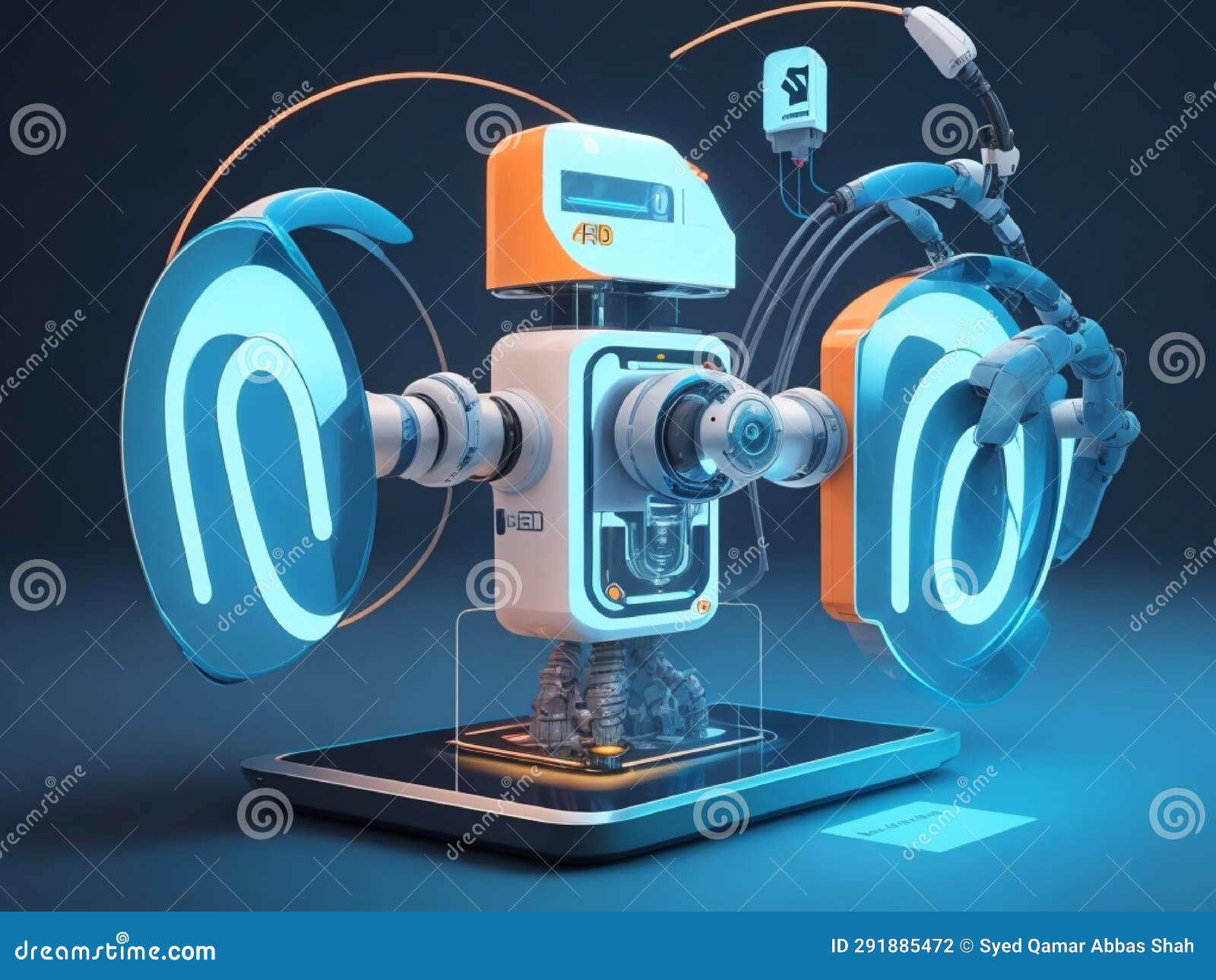 Futuristic 5g Wireless Network, AI Robot Hand Tap on Wifi Icon Stock ...