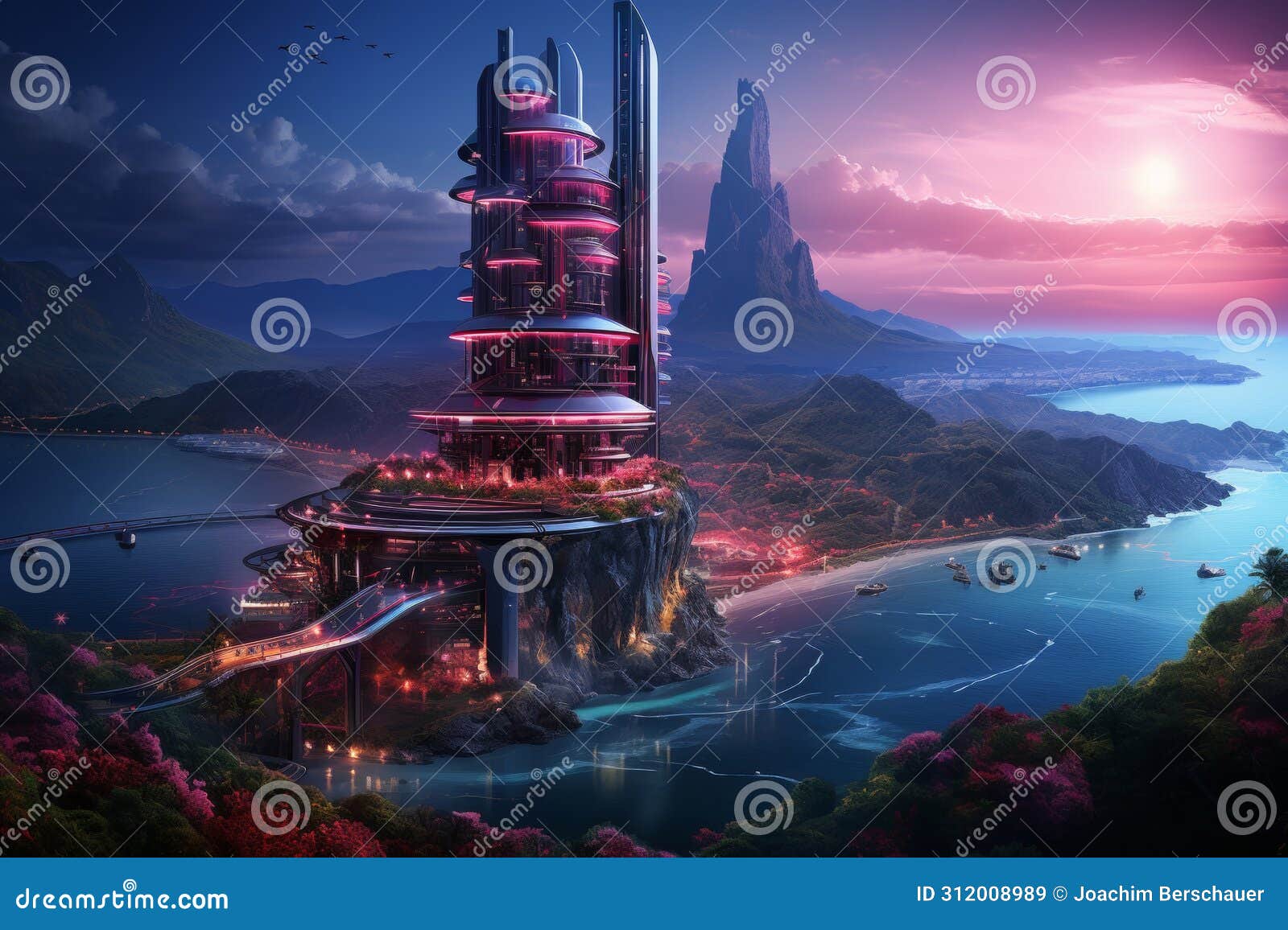 Futuristic Galactic Observatory Sci Fi Art With Starfilled Nebula And ...