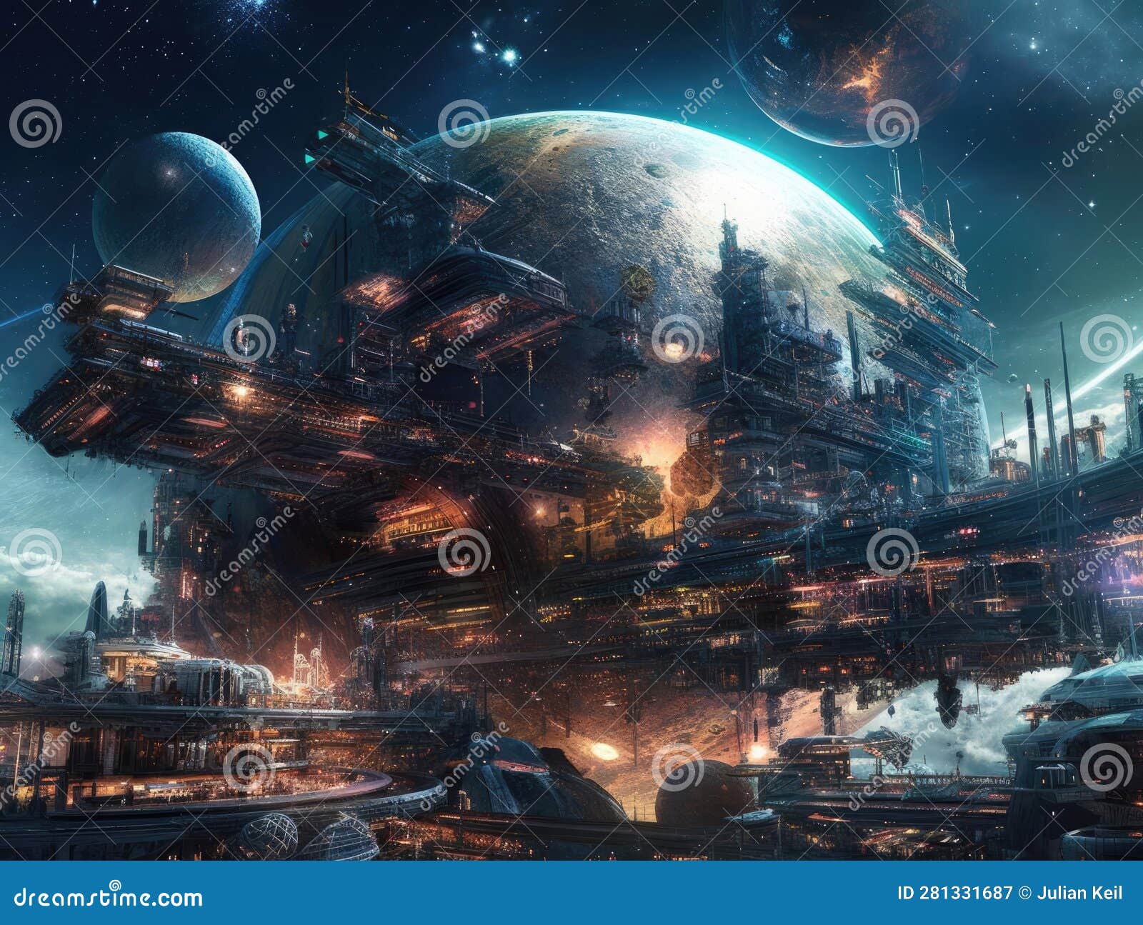 Futuristic Galactic Print with Cosmic Technology Elements Stock ...