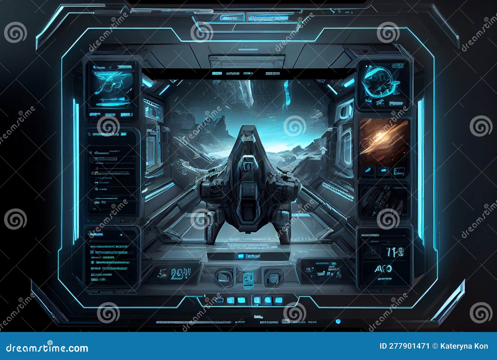 A Futuristic Game Screen, with Various Elements Sand Special Effects ...