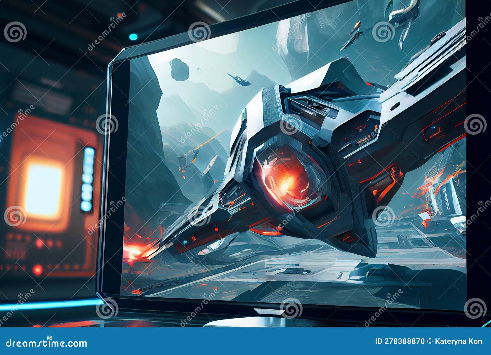 A Futuristic Game Screen, with Various Elements Sand Special Effects ...