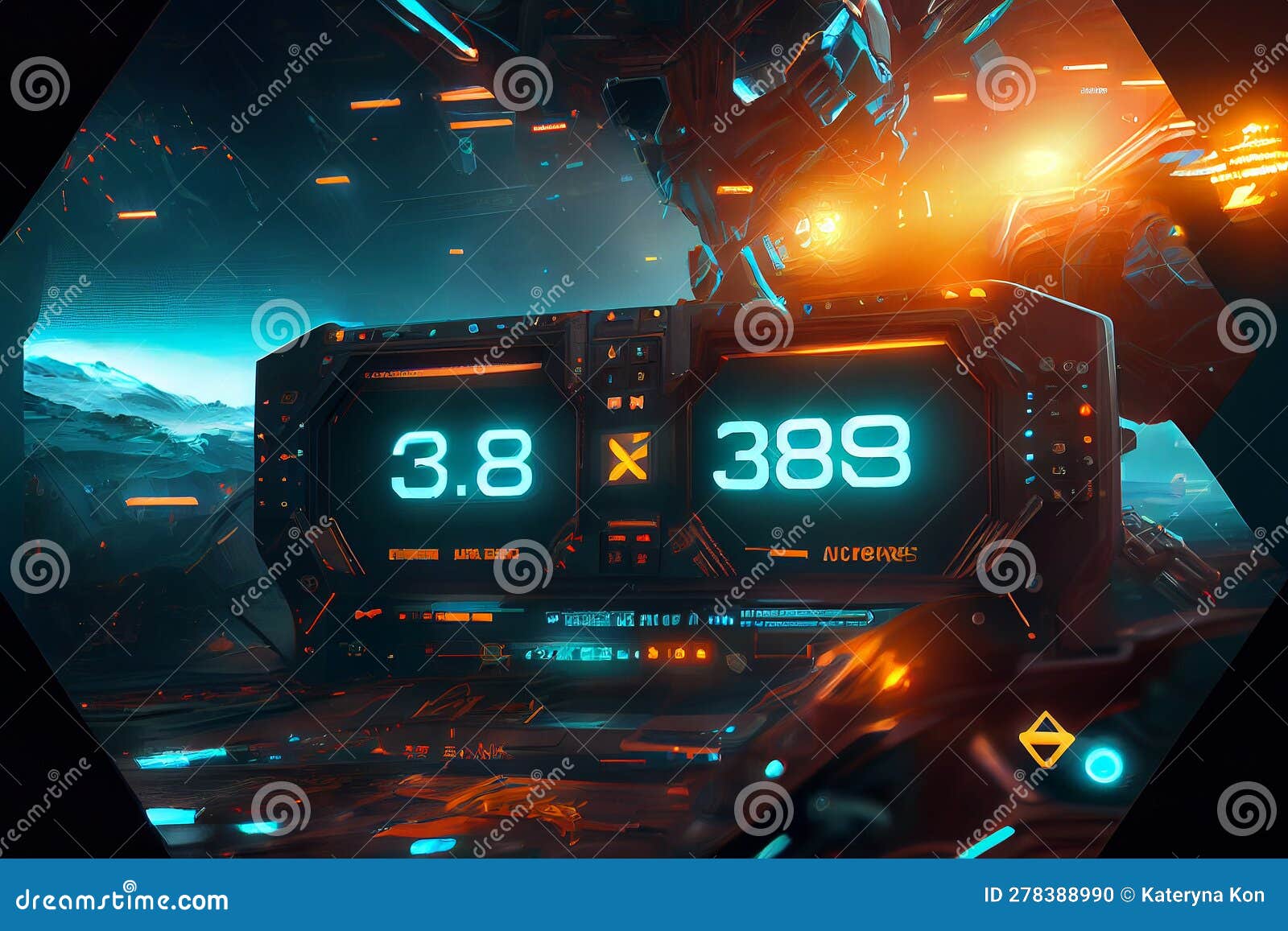 A Futuristic Game Screen, with Various Elements Sand Special Effects ...