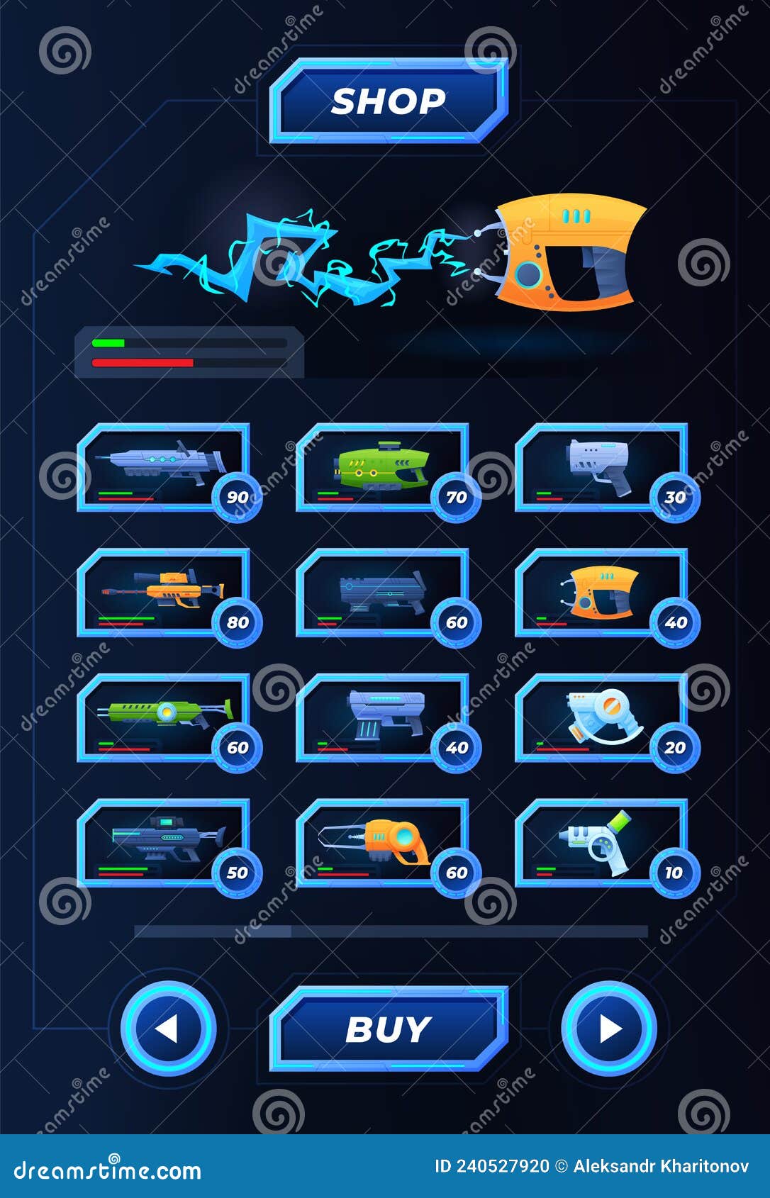 Futuristic Game Weapon Galaxy Set User Interface with Buttons Vector ...