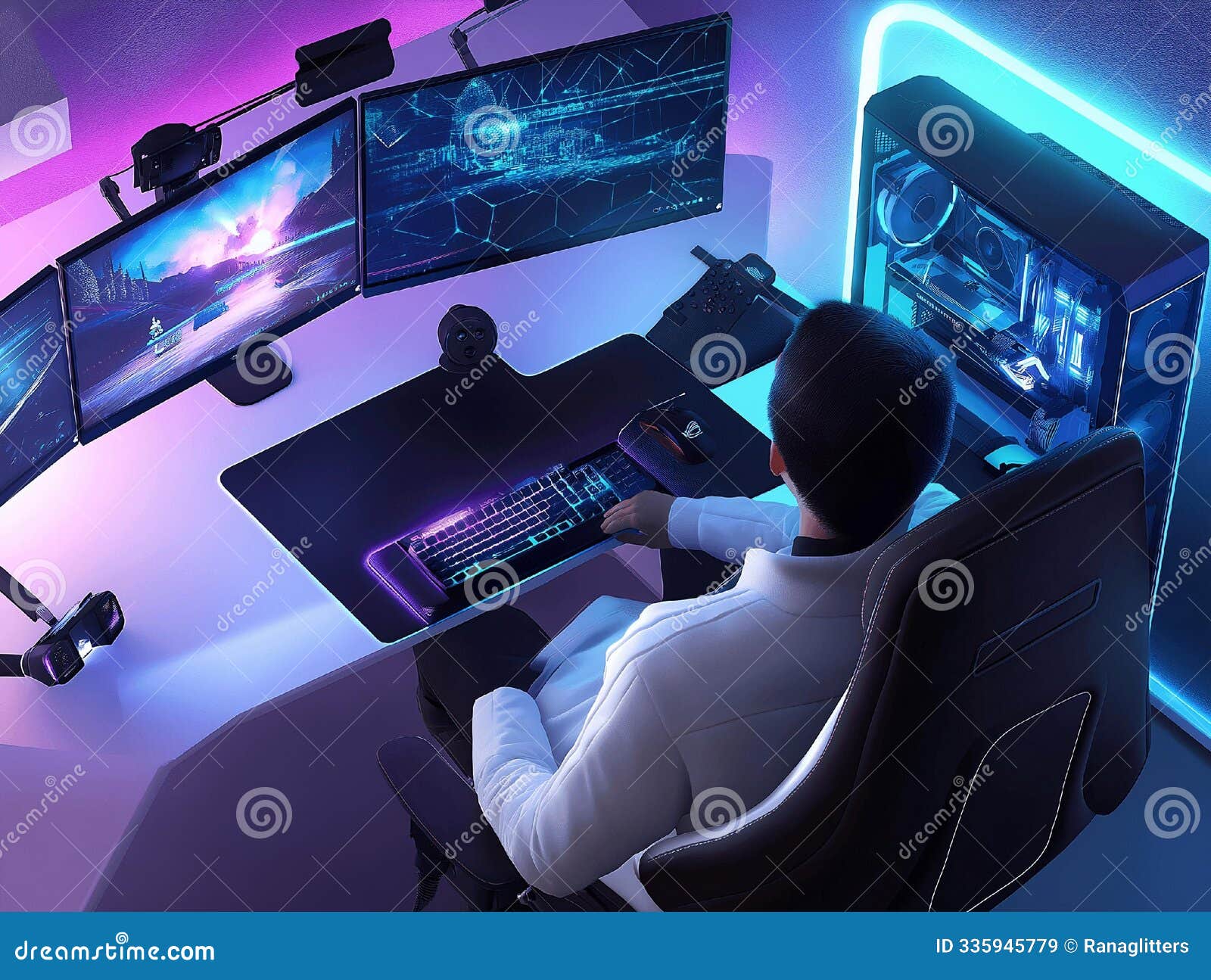 Futuristic Gamer Wearing High-Tech Helmet In A Sci-Fi Environment Stock ...